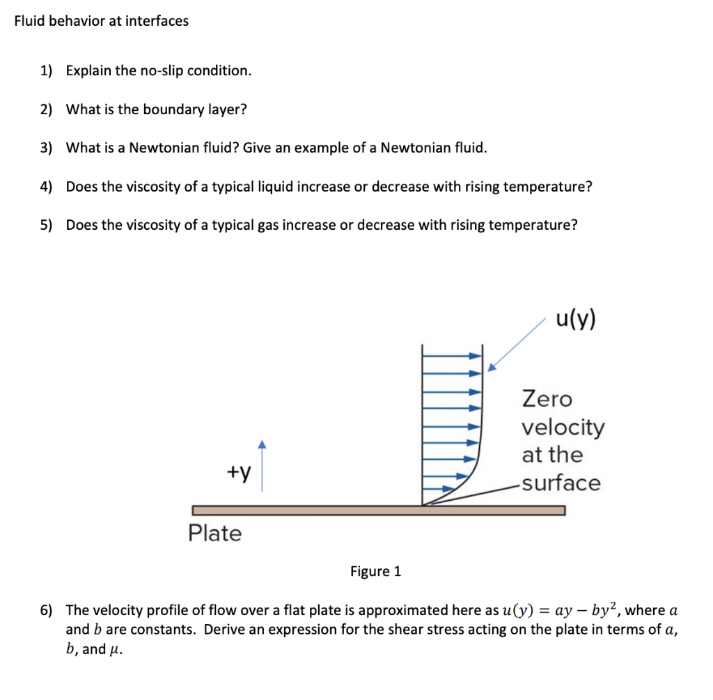 Solved Fluid behavior at interfaces 1) Explain the no-slip | Chegg.com