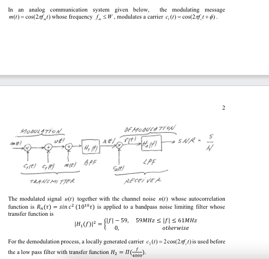 Solved In an analog communication system given below, the | Chegg.com