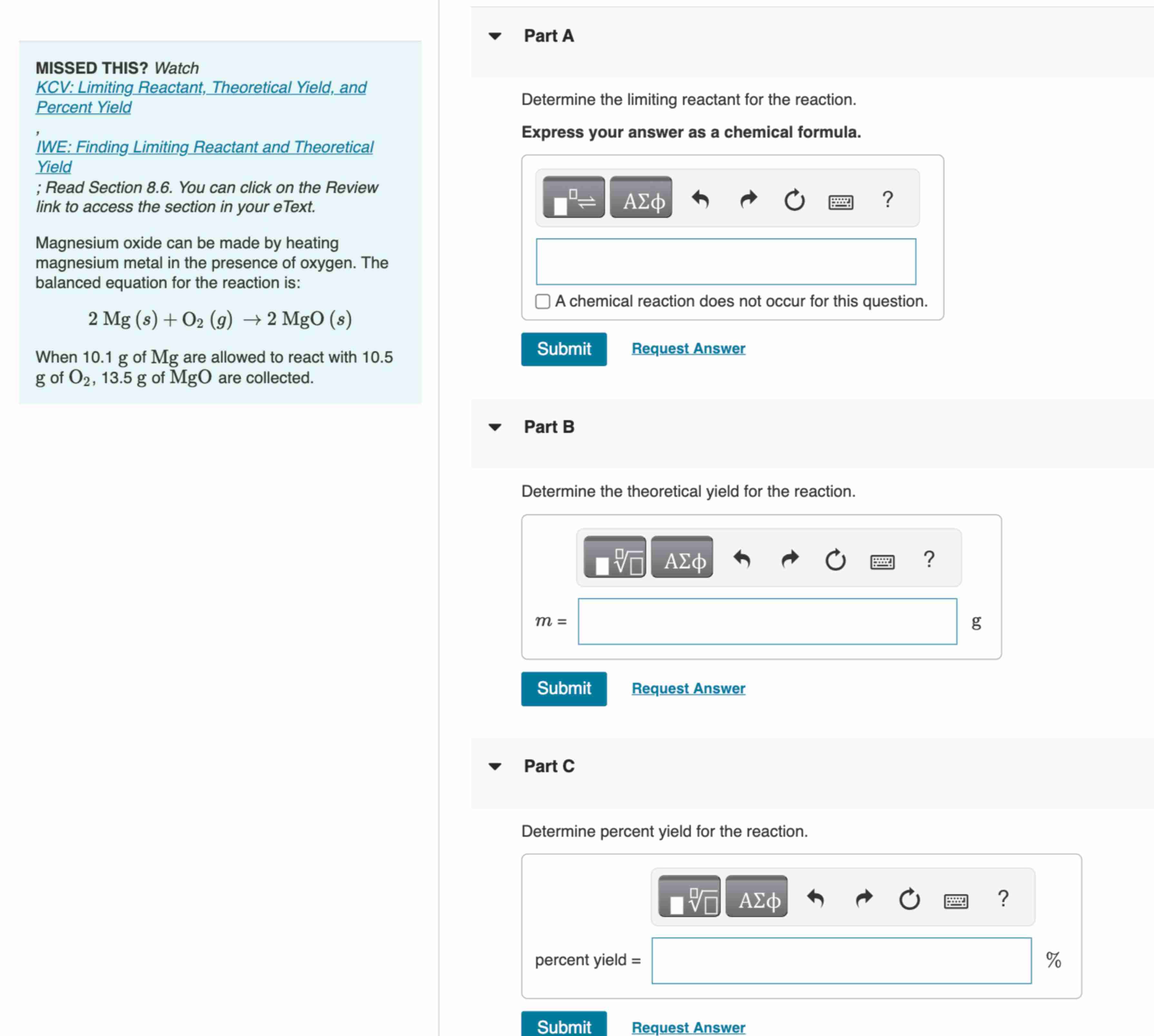 Solved Part AMISSED THIS? WatchKCV: Limiting Reactant, | Chegg.com