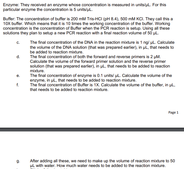 Solved Enzyme: They received an enzyme whose concentration | Chegg.com