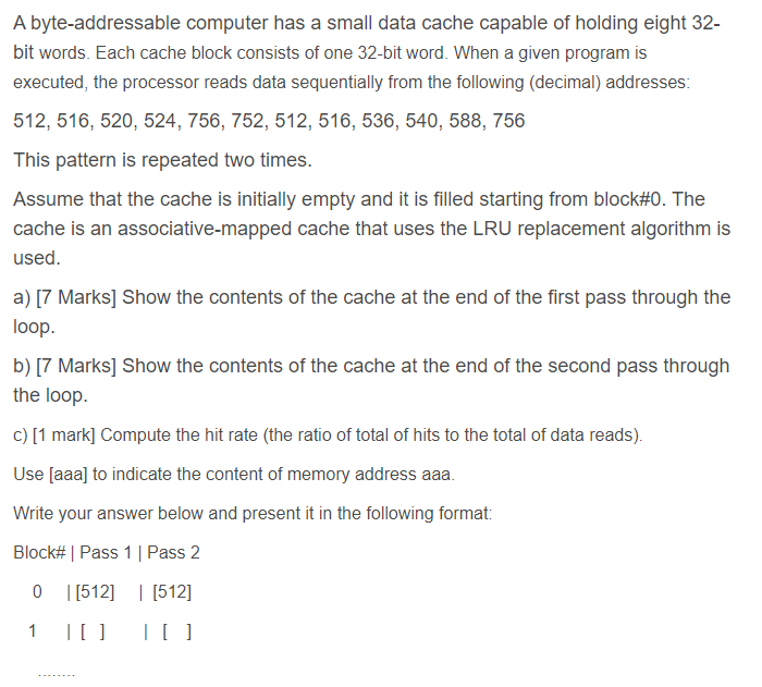 A byte-addressable computer has a small data cache | Chegg.com
