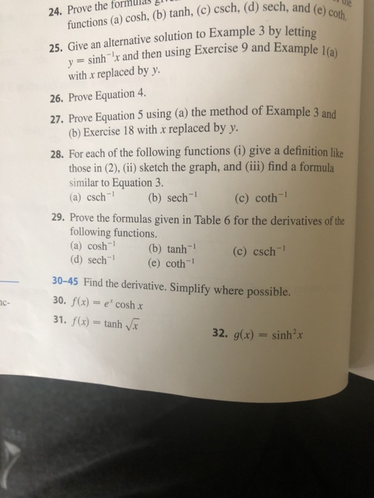 Solved formula sech, and (e) coth. 24. Prove the functions | Chegg.com