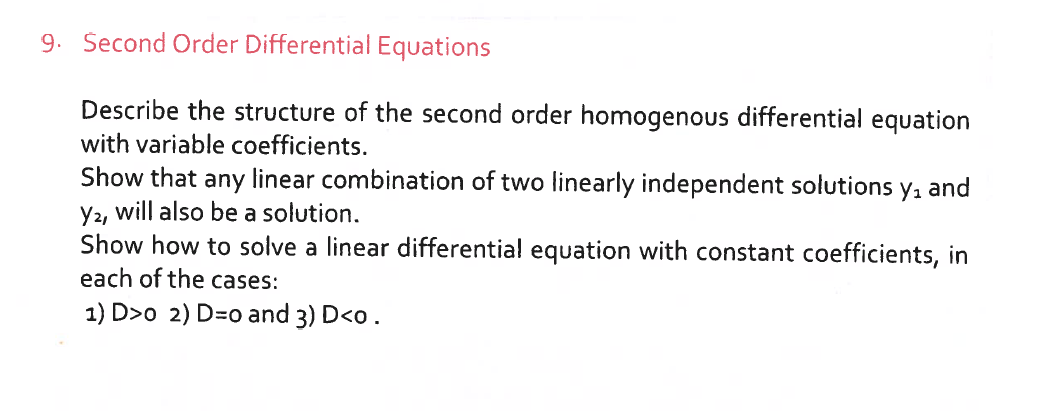 Solved 9. Second Order Differential Equations Describe the | Chegg.com