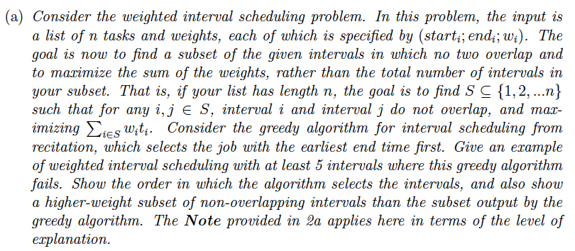 (a) Consider the weighted interval scheduling | Chegg.com