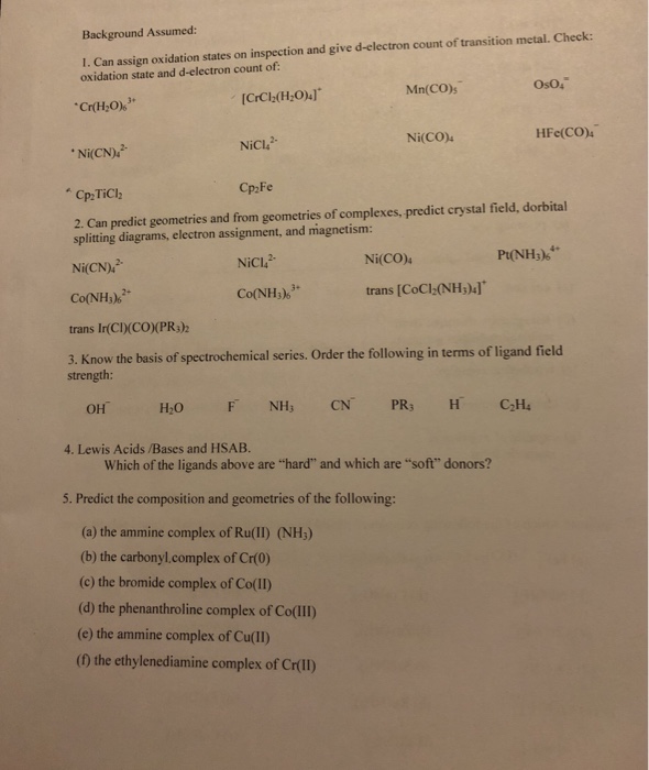 Solved Background Assumed: I. Can assign oxidation states on | Chegg.com