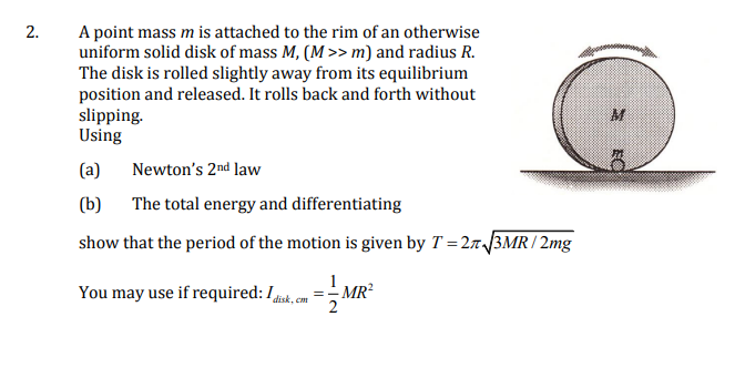 Solved A point mass m is attached to the rim of an otherwise | Chegg.com