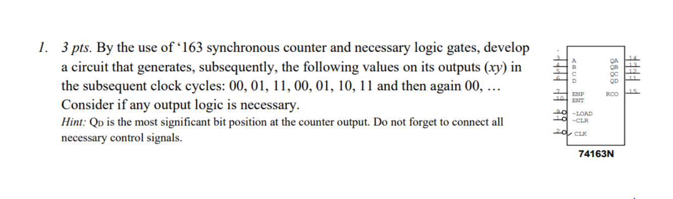 Solved 1. 3 pts. By the use of ‘163 synchronous counter and | Chegg.com