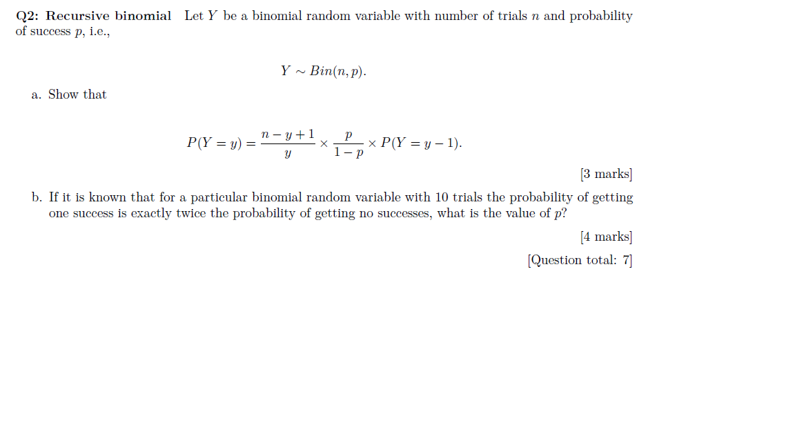 Solved Q2: Recursive binomial Let Y be a binomial random | Chegg.com