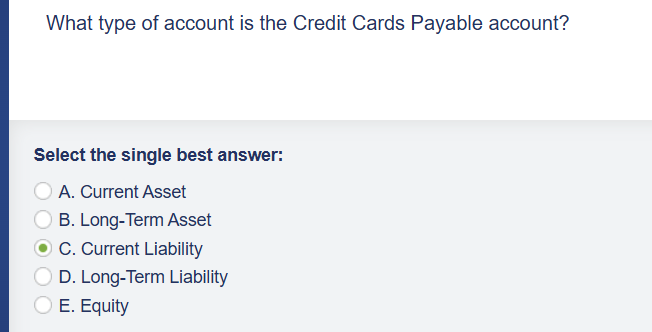 Solved What type of account is the Credit Cards Payable | Chegg.com