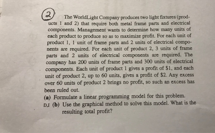Solved The WorldLight Company produces two light fixtures | Chegg.com Solved The WorldLight Company produces two light fixtures | Chegg.com