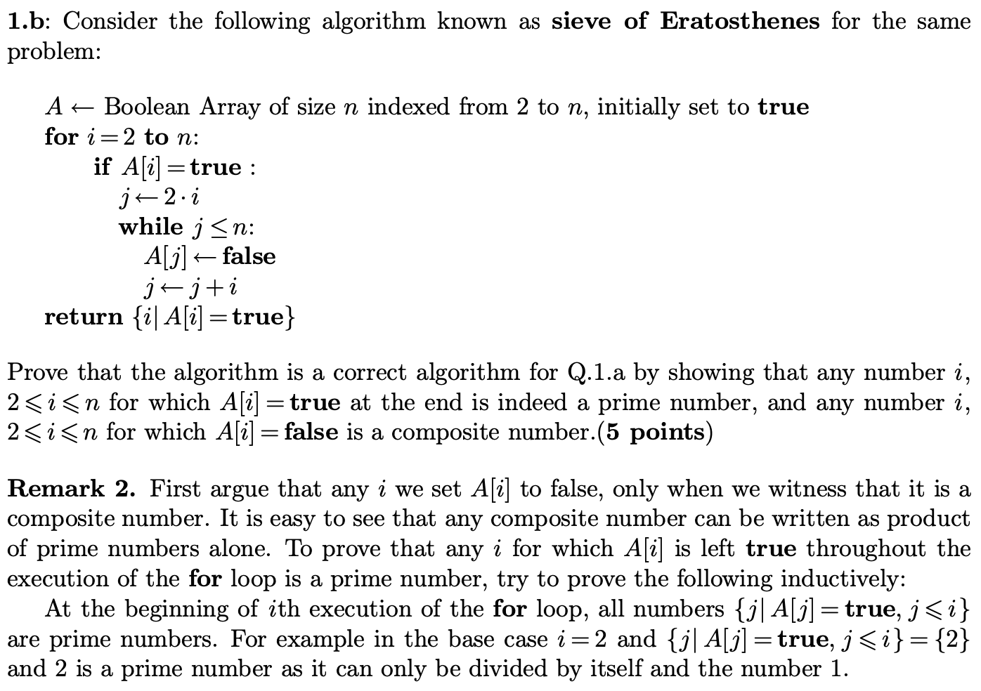 Solved 1.b: Consider the following algorithm known as sieve | Chegg.com