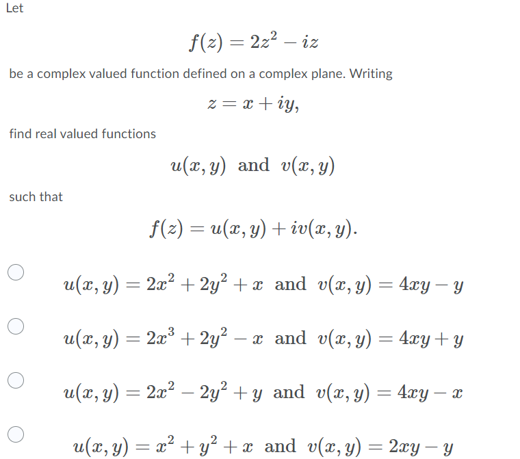 Solved Let f(z) = 2z2 – iz be a complex valued function | Chegg.com