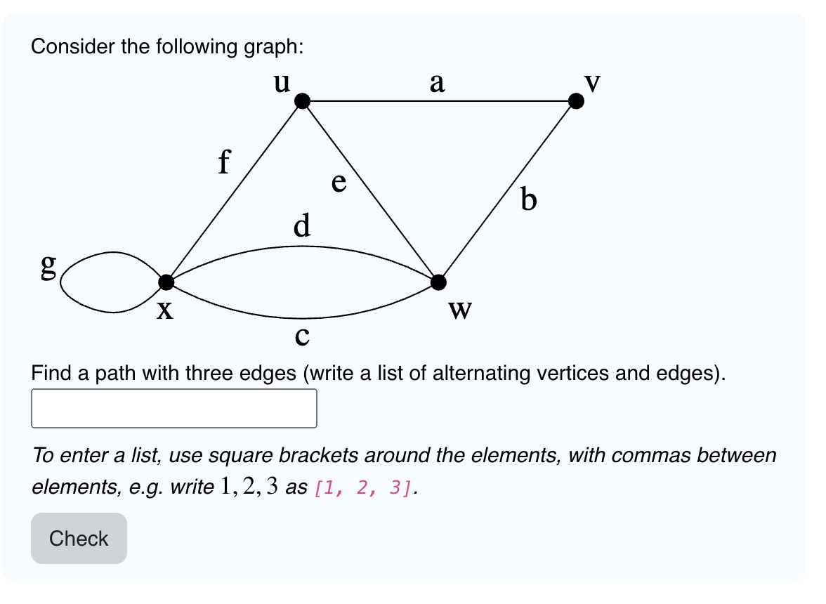 Solved Consider the following graph: Find a path with three | Chegg.com