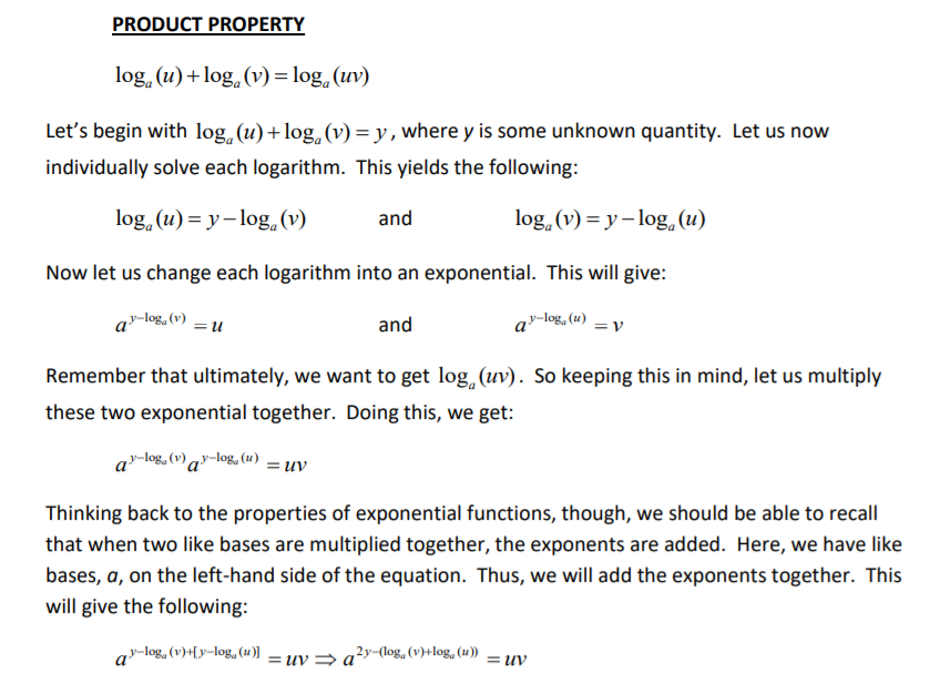 Solved PRODUCT PROPERTY log, (u)+log, (v)-log, (uv) Let's | Chegg.com