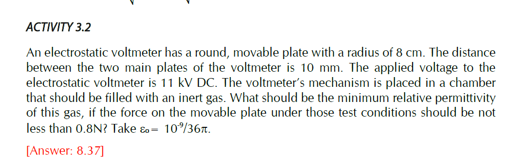 An electrostatic voltmeter has a round, movable plate | Chegg.com