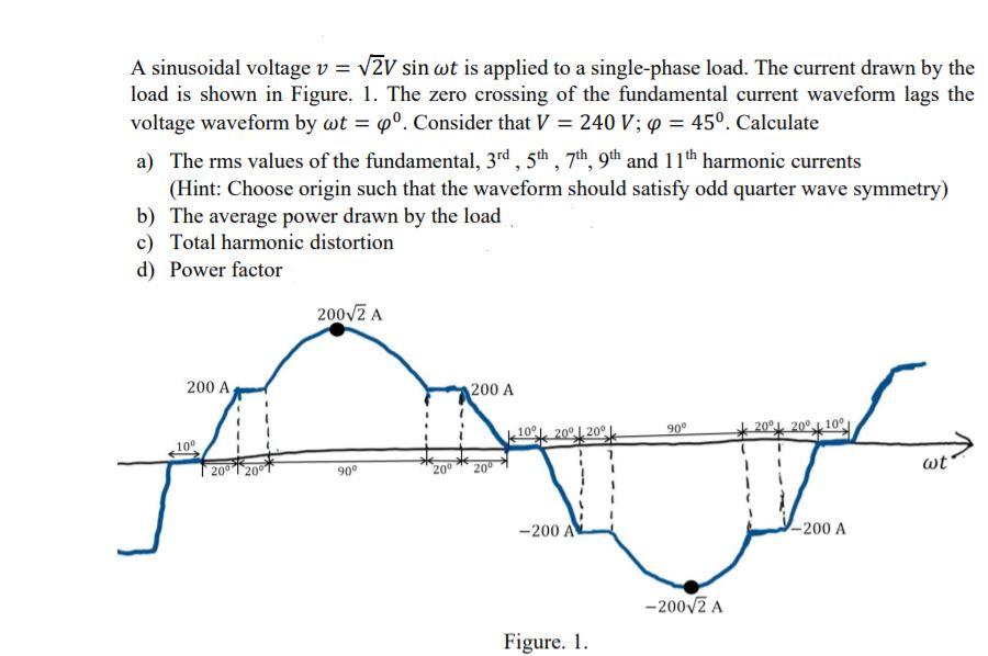 Solved = A sinusoidal voltage v = V2V sin wt is applied to a | Chegg.com