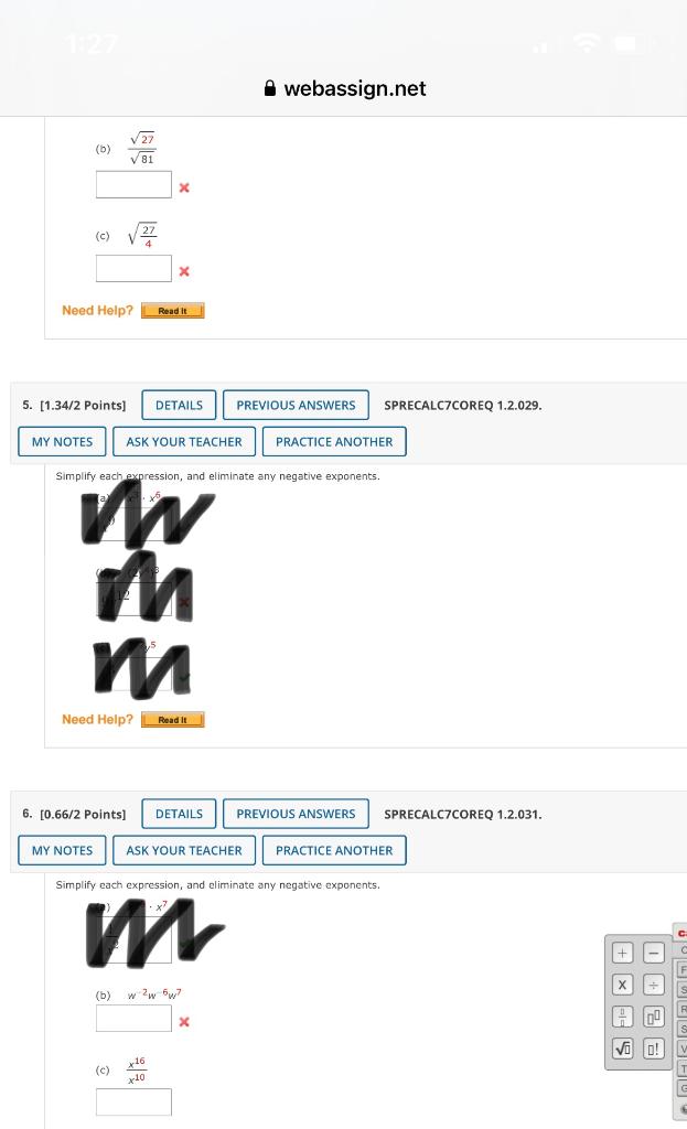 Solved A webassign.net (b) 8127 x (c) 427 x 1.34/2 Points] | Chegg.com