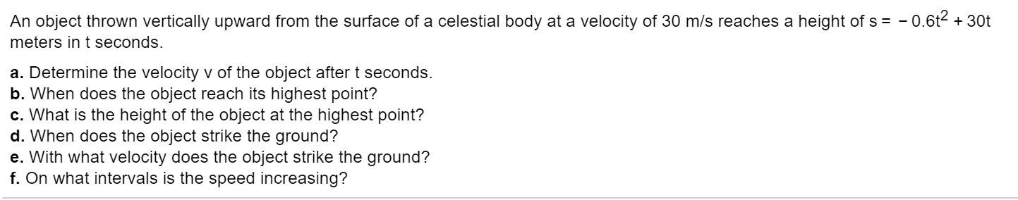 Solved An object thrown vertically upward from the surface | Chegg.com