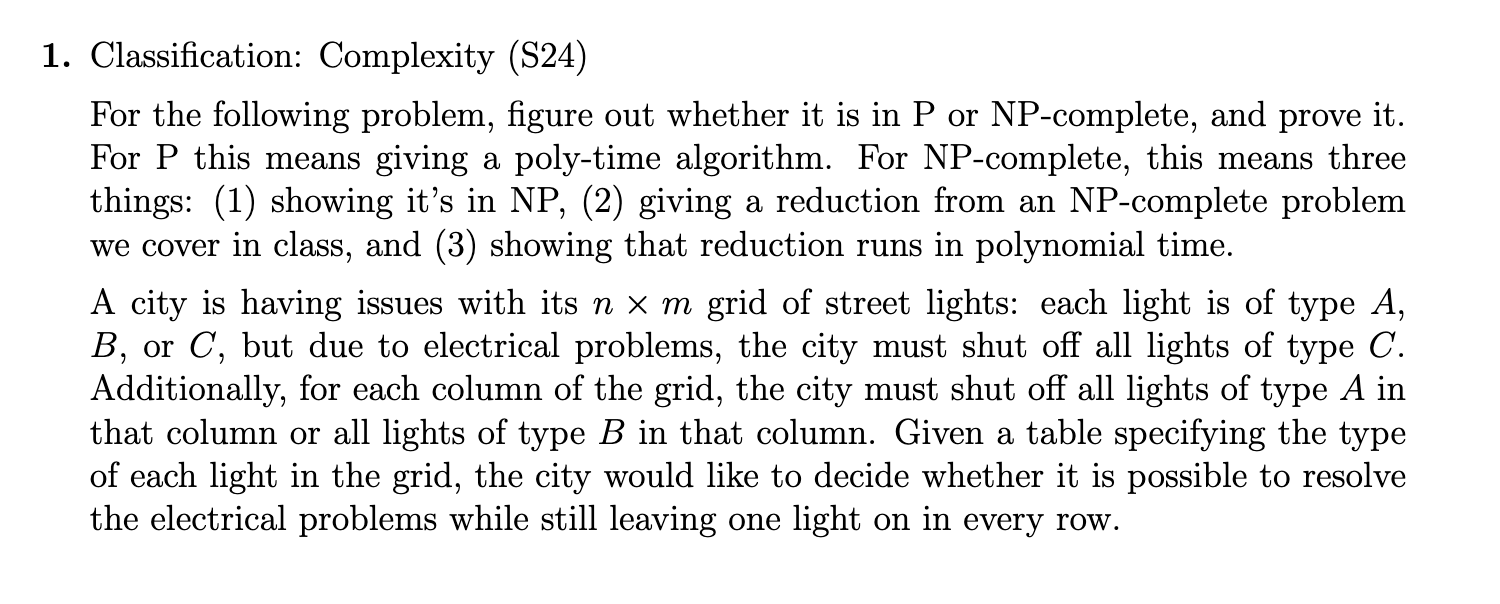 Solved 1. Classification: Complexity (S24) For the following | Chegg.com