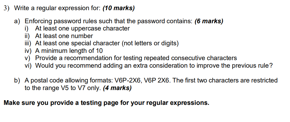 Solved 3) Write a regular expression for: (10 marks) a) | Chegg.com