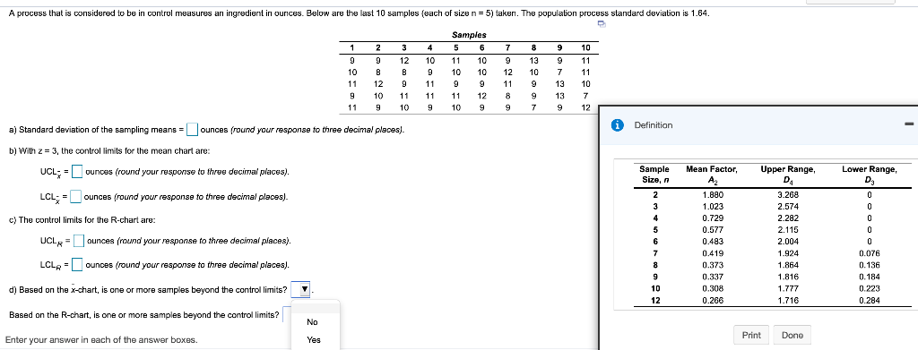 Solved A process that is considered to be in control | Chegg.com
