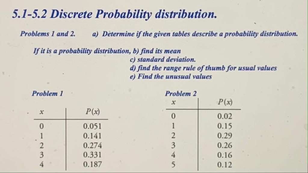 Solved 5.1-5.2 Discrete Probability distribution. Problems 1 | Chegg.com