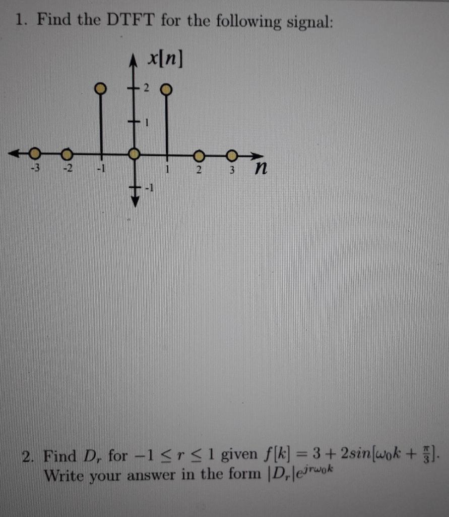 Solved 1. Find the DTFT for the following signal: A x[n] n | Chegg.com