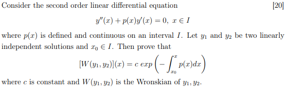 Solved [20] Consider the second order linear differential | Chegg.com