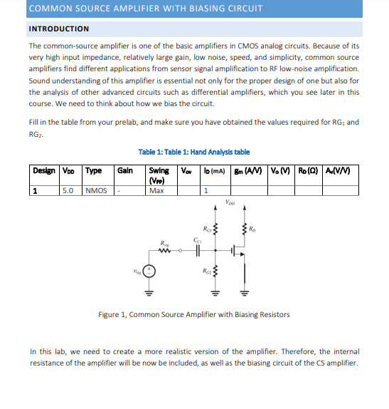 COMMON SOURCE AMPLIFIER WITH BIASING CIRCUIT | Chegg.com