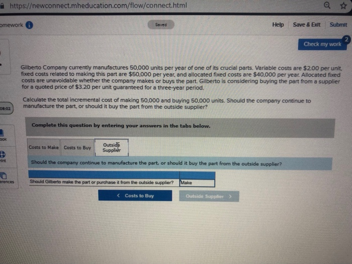 Solved Homework Saved Help Save &Exit Submit Check my work | Chegg.com