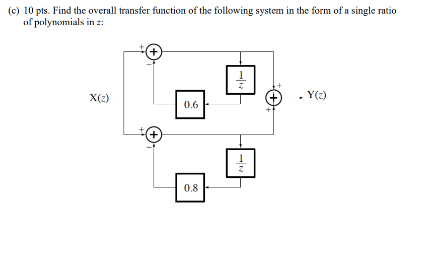 Solved (c) 10 pts. Find the overall transfer function of the | Chegg.com