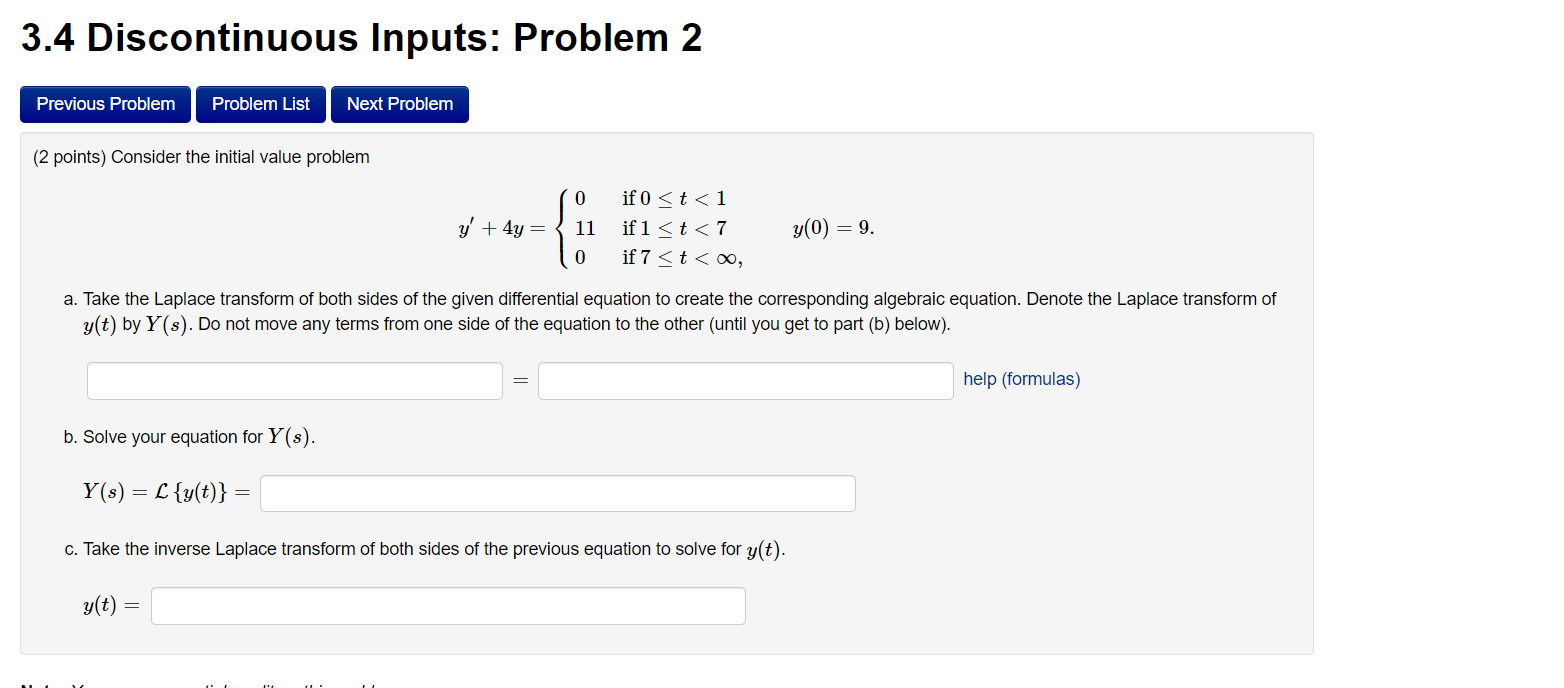 Solved 3.4 Discontinuous Inputs: Problem 2 Previous Problem | Chegg.com