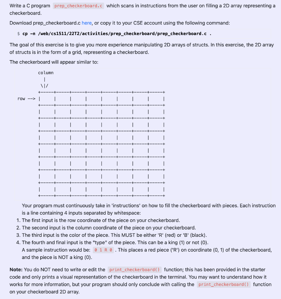 Solved EXERCISE 00): Prepare a Checkerboard Write a C | Chegg.com
