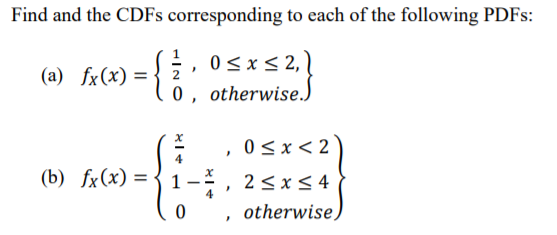 Solved Find and the CDFs corresponding to each of the | Chegg.com