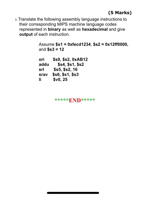(5 Marks) 3. Translate the following assembly | Chegg.com