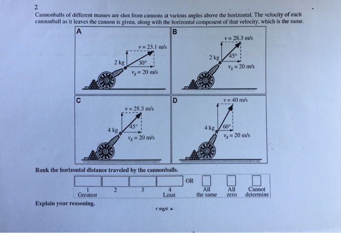 Solved Cannonballs of different masses are shot from cannons | Chegg.com
