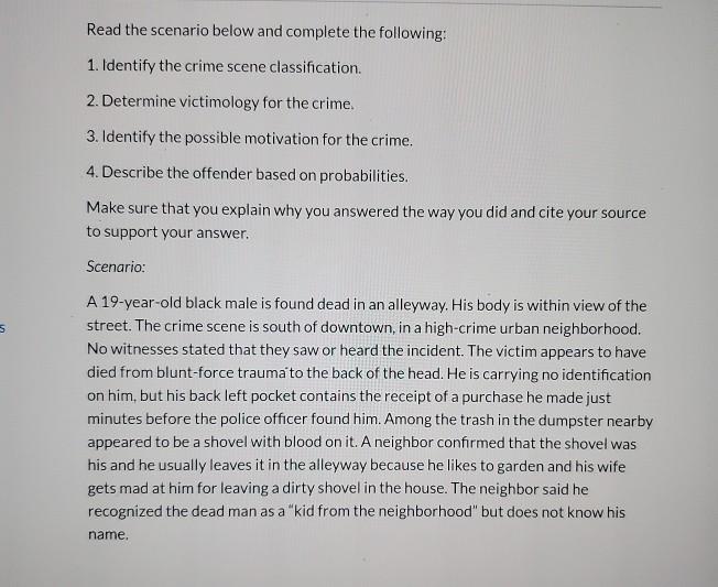 Read the scenario below and complete the following: | Chegg.com