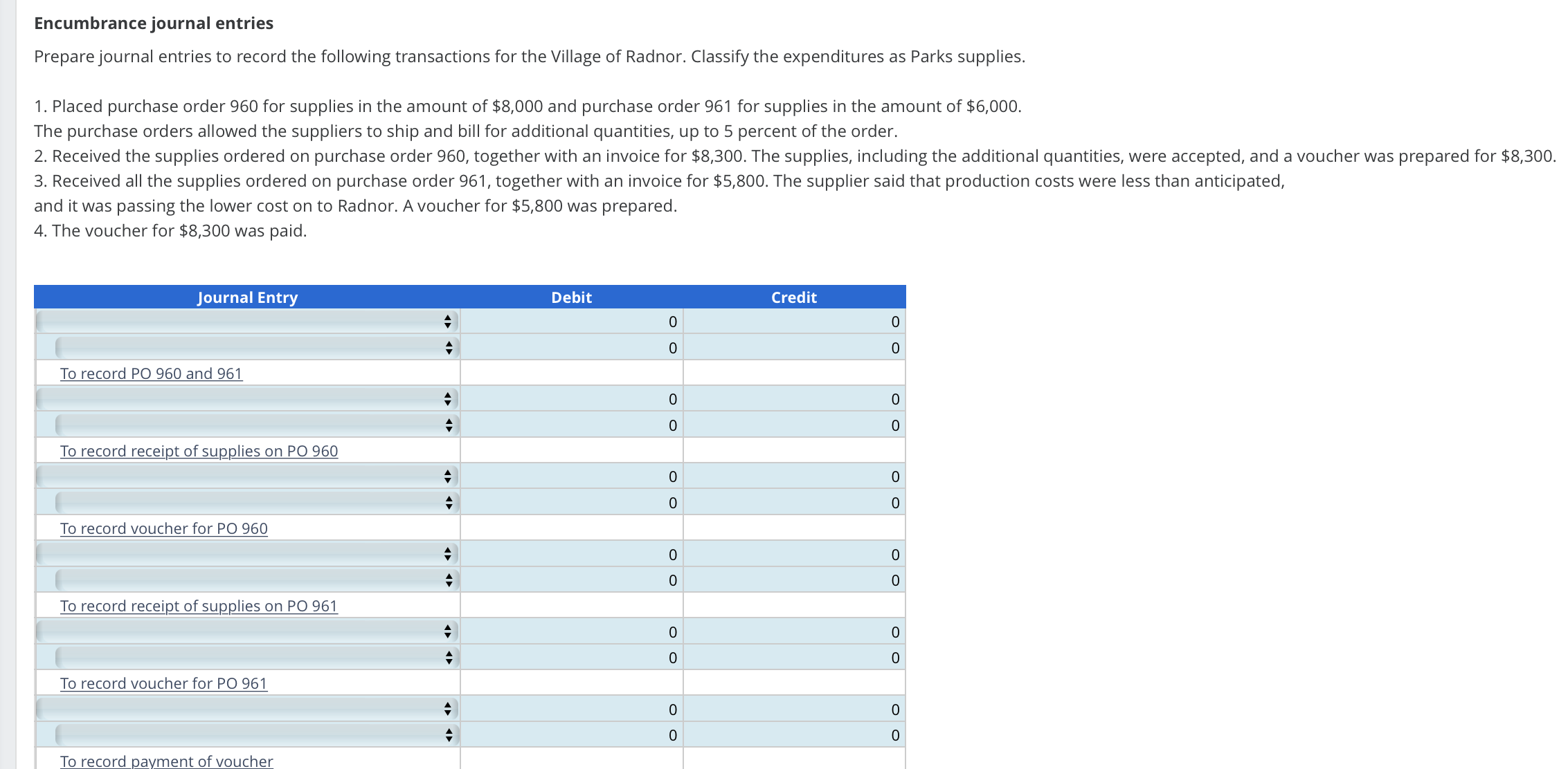 Solved Encumbrance journal entriesPrepare journal entries to | Chegg.com