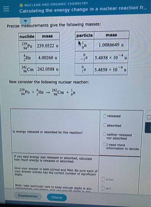 Solved O NUCLEAR AND ORGANIC CHEMISTRY Calculating the | Chegg.com