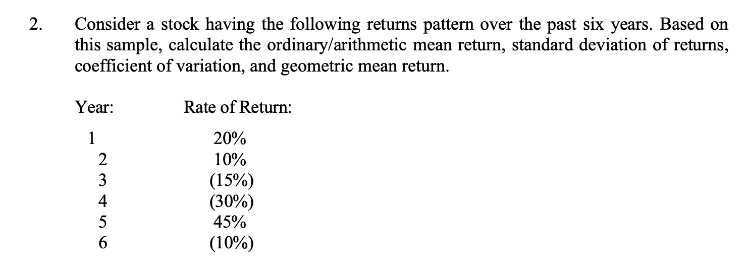 Solved Please show work! Answers are: Mean return = | Chegg.com