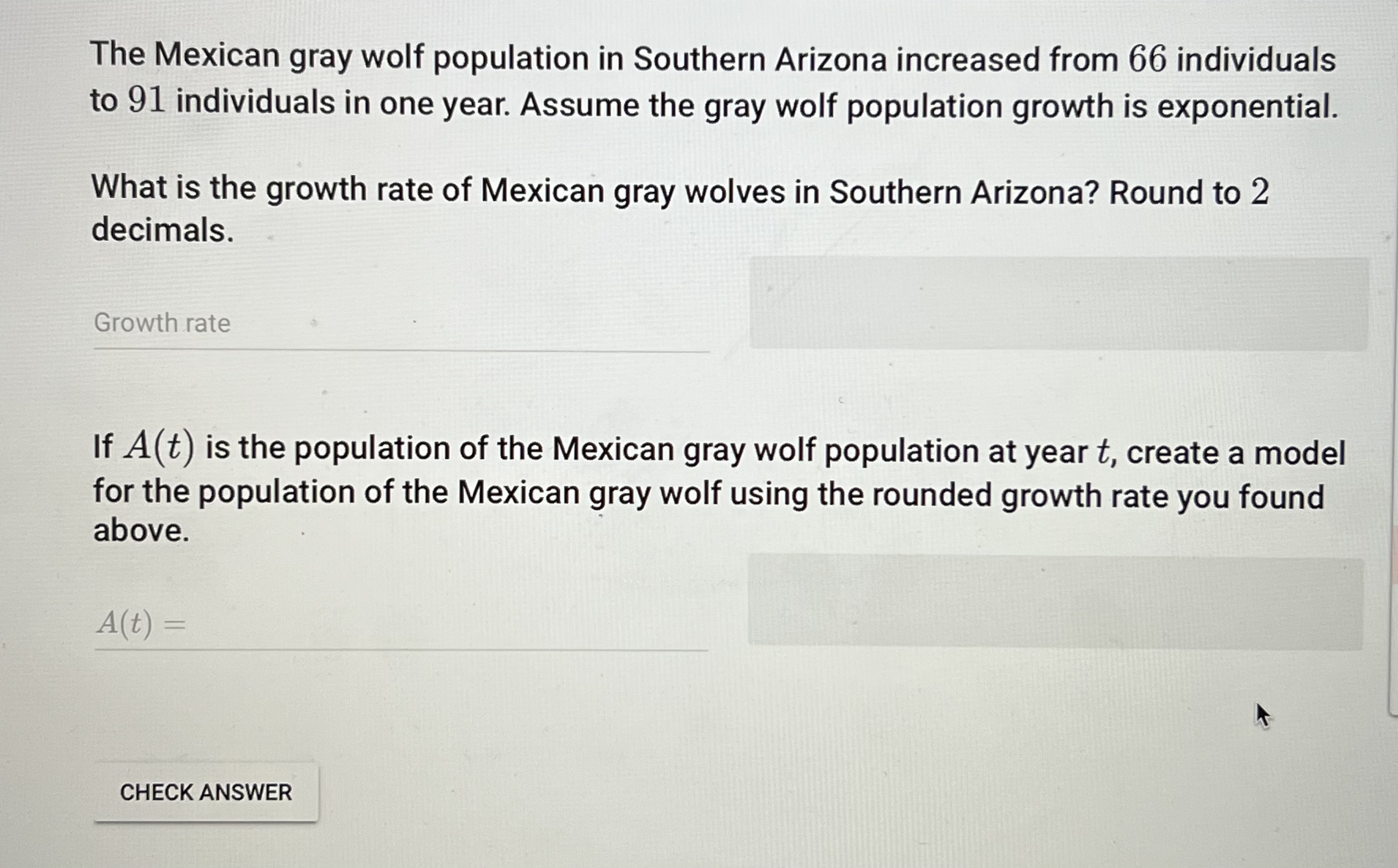 Solved The Mexican gray wolf population in Southern Arizona | Chegg.com