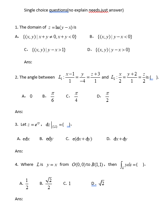 Solved Single choice questions(no explain needs.just answer) | Chegg.com