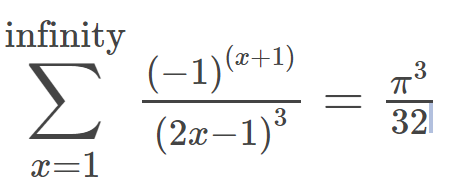 Solved ∑x=1infinity (2x−1)3(−1)(x+1)=32π3 | Chegg.com
