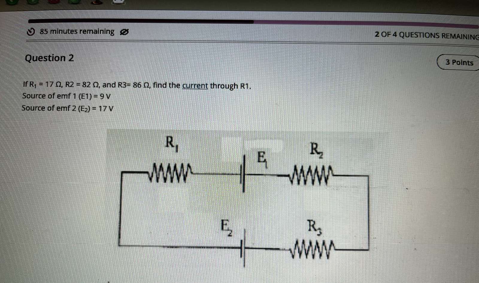 Solved If R1=17Ω,R2=82Ω, ﻿and R3=86Ω, ﻿find the current | Chegg.com