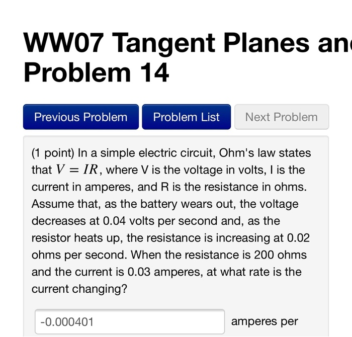 Solved WW07 Tangent Planes an Problem 14 Previous Problem | Chegg.com