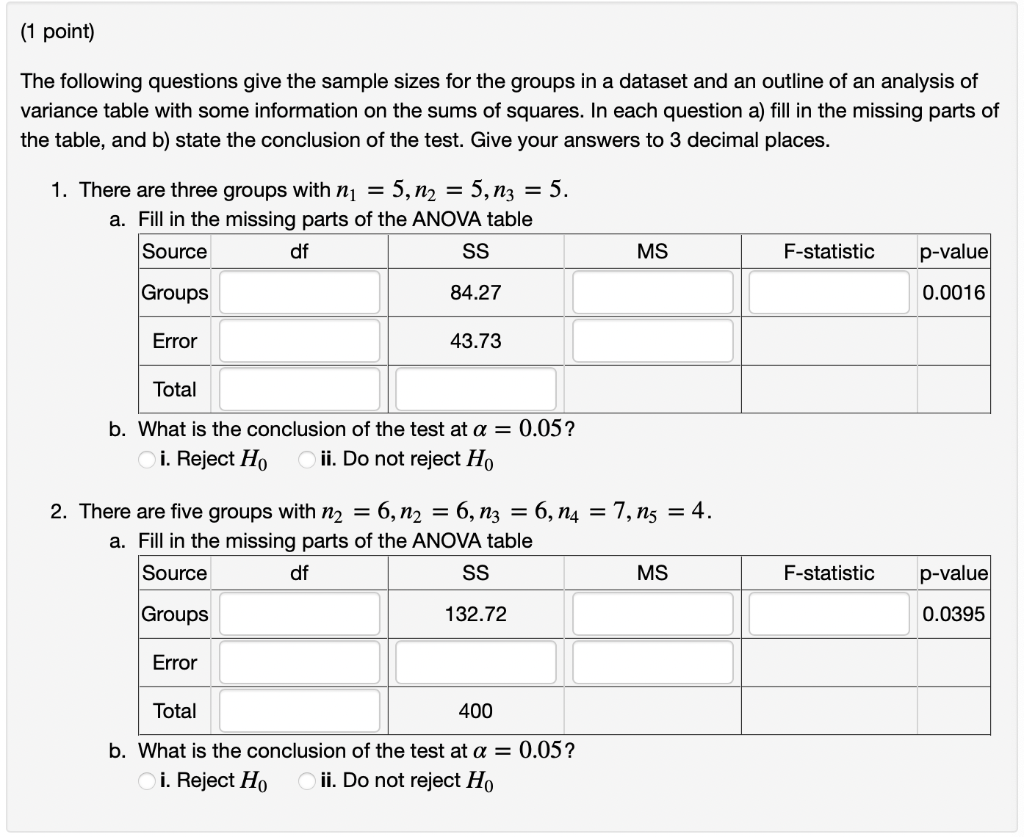 Solved The following questions give the sample sizes for the | Chegg.com