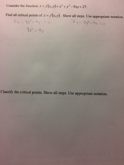 Solved Consider the function z = f(x,y)-x3 + y3-9xy + 27. | Chegg.com