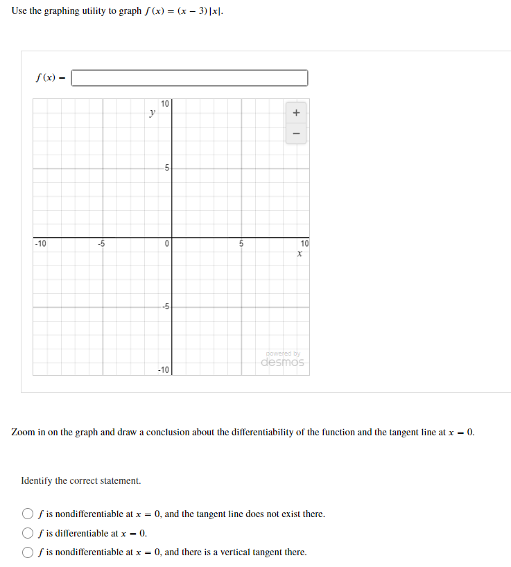 Solved Use the graphing utility to graph f(x)=(x−3)∣x∣. | Chegg.com