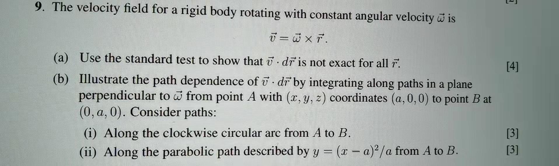 Solved 2 9. The velocity field for a rigid body rotating | Chegg.com