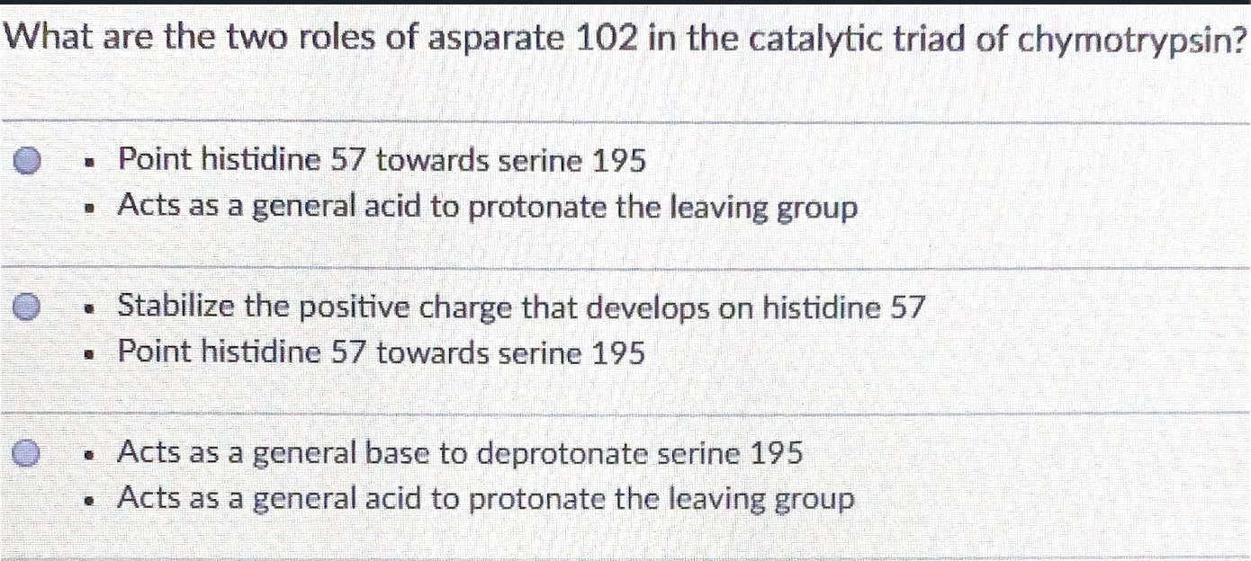 Solved What are the two roles of asparate 102 in the | Chegg.com